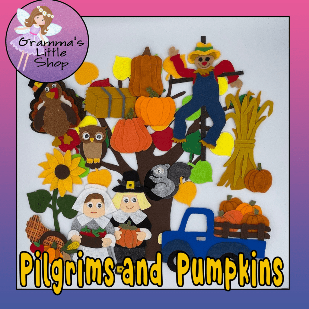 Pilgrims, Pumpkins & Scarecrow Autumn Harvest Felt Board Pattern for ...