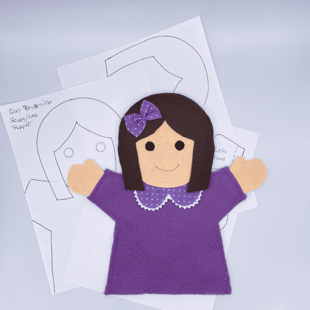 Happy Face, Sad Face Reversible Girl Hand Puppet Pattern | Teaching in ...
