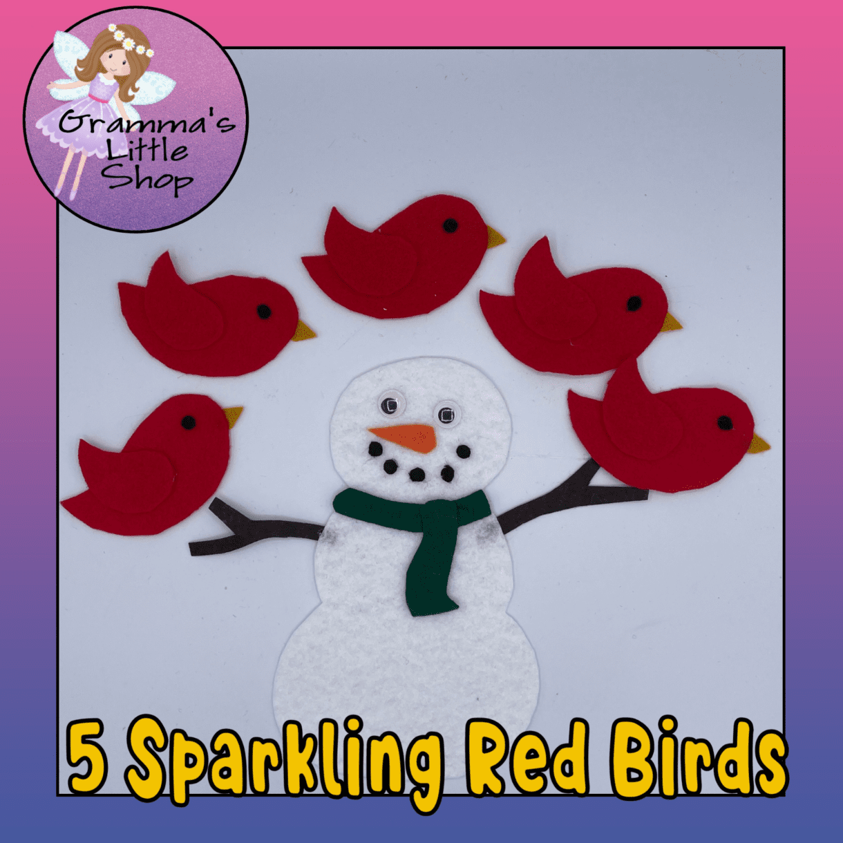 5 Sparkling Red Birds, a Snowman, and Poem are Included in this ...