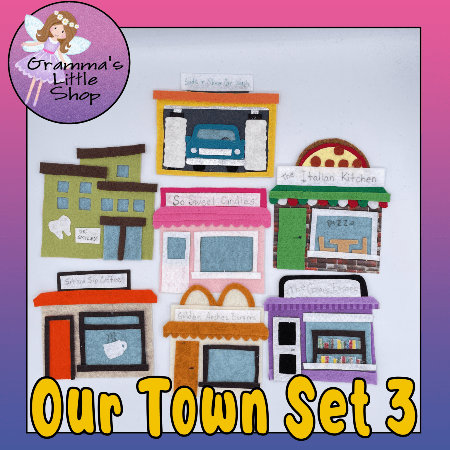 Our Town Set 3 DIY Patterns for 7 Felt Buildings for a Felt Story Board ...